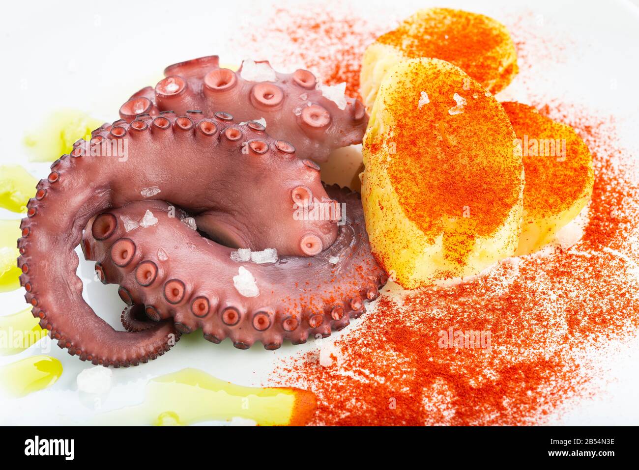 Cooked octopus tentalce isolated on a white background and decorated ...