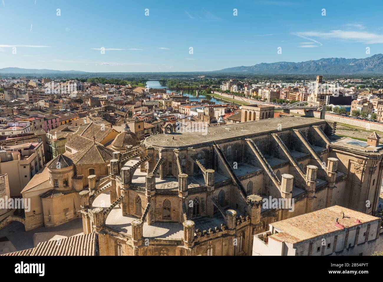 View of Tortosa Cathedral and city buildings, Catalonia, Tarragona ...
