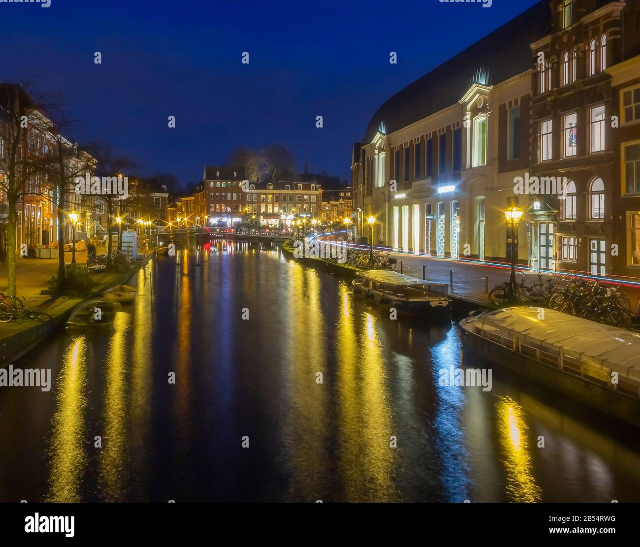 Leiden, Holland, Netherlands, January 16, 2020. The night view of ...