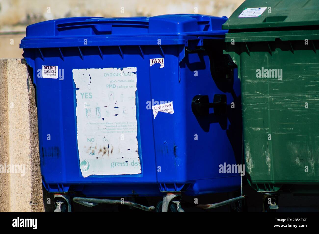 Paphos Cyprus March 06, 2020 Closeup of a garbage container in the ...