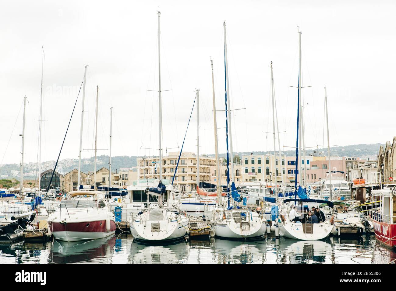 Chania Harbour. Beautiful venetian port with boats Stock Photo - Alamy