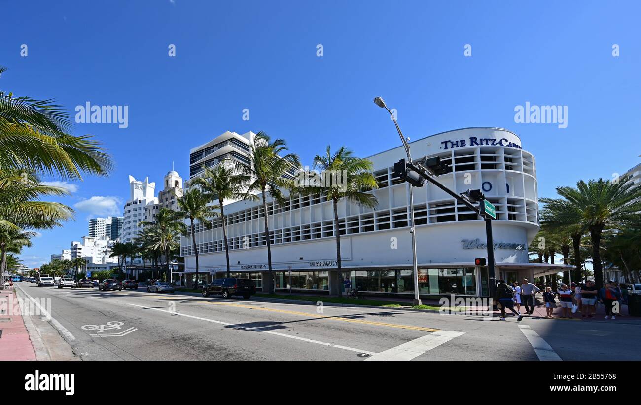 Miami Beach, Florida - February 29, 2020 - Art Deco buildings on ...