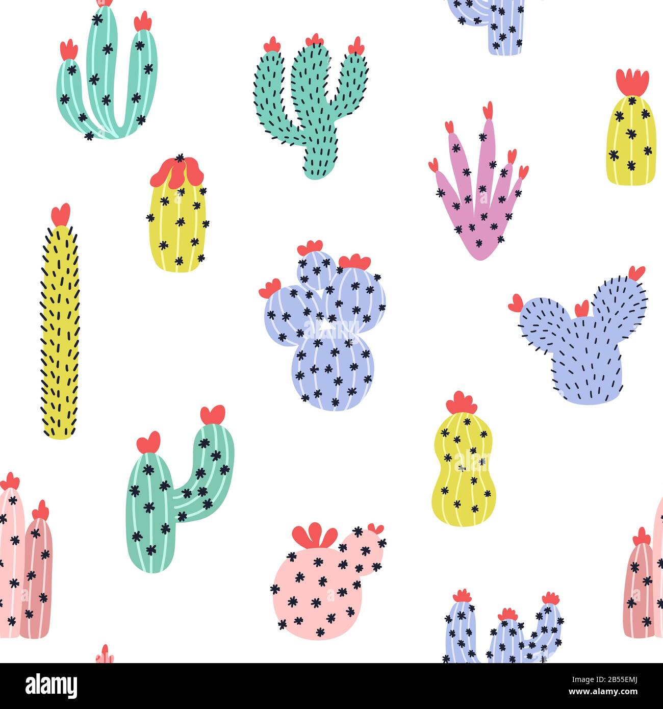 Cute cacti seamless pattern. Succulents background in Scandinavian ...