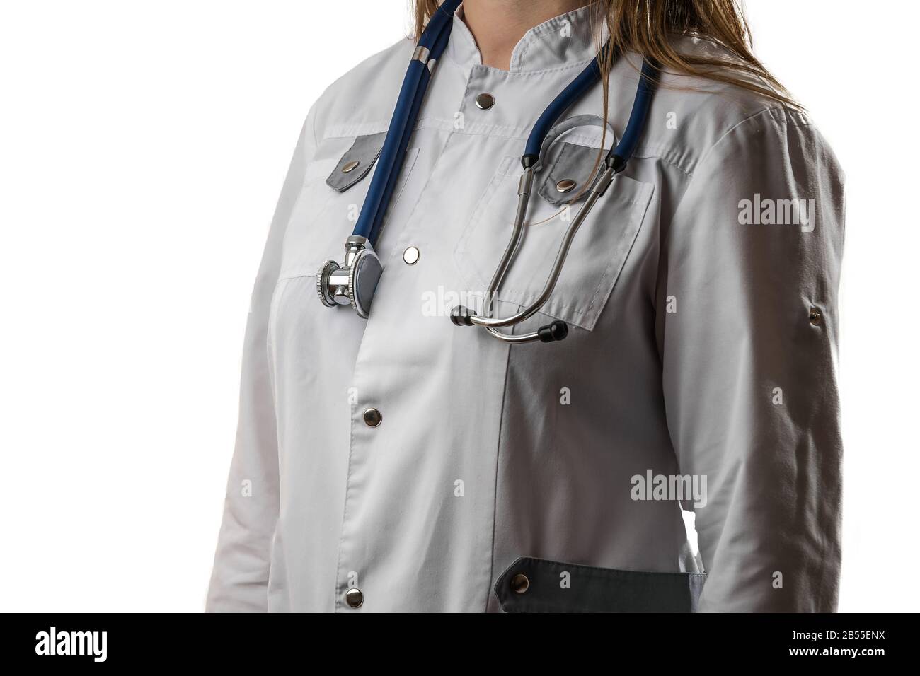 Healthcare and medical concept. Medicine female doctor with stethoscope ...