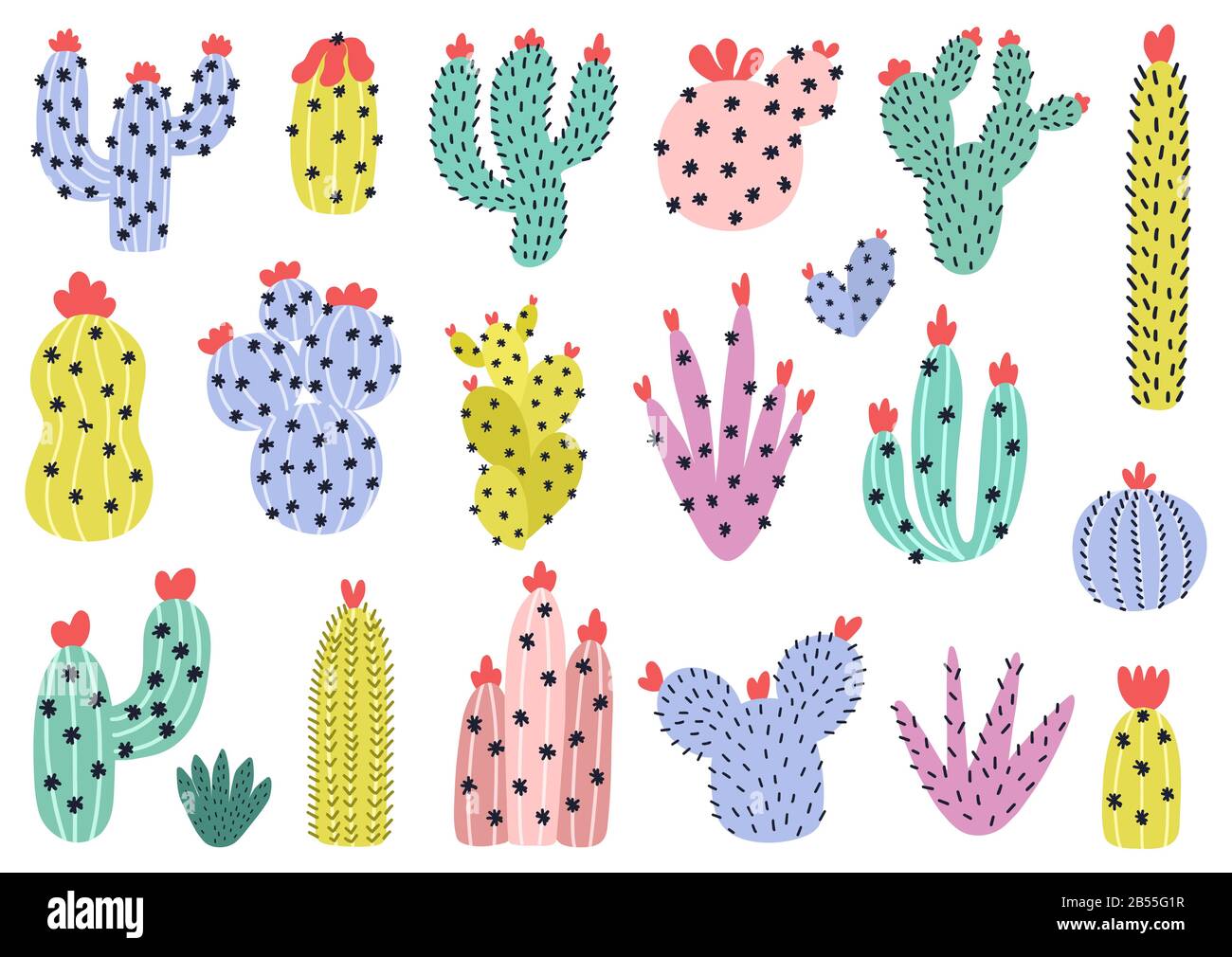 Hand drawn cactuses set. Cute cacti collection in Scandinavian style ...
