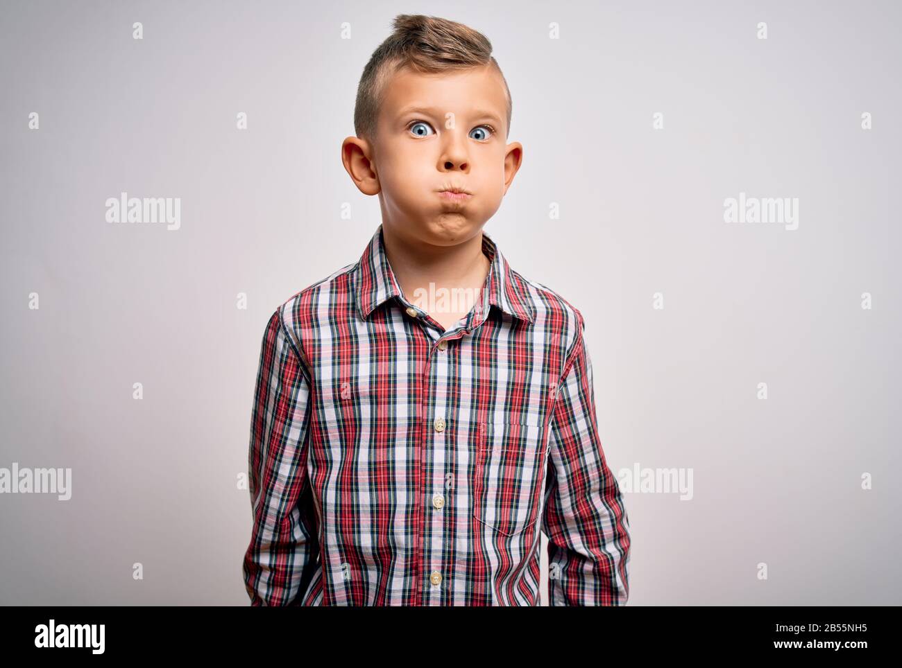 Young little caucasian kid with blue eyes wearing elegant shirt ...