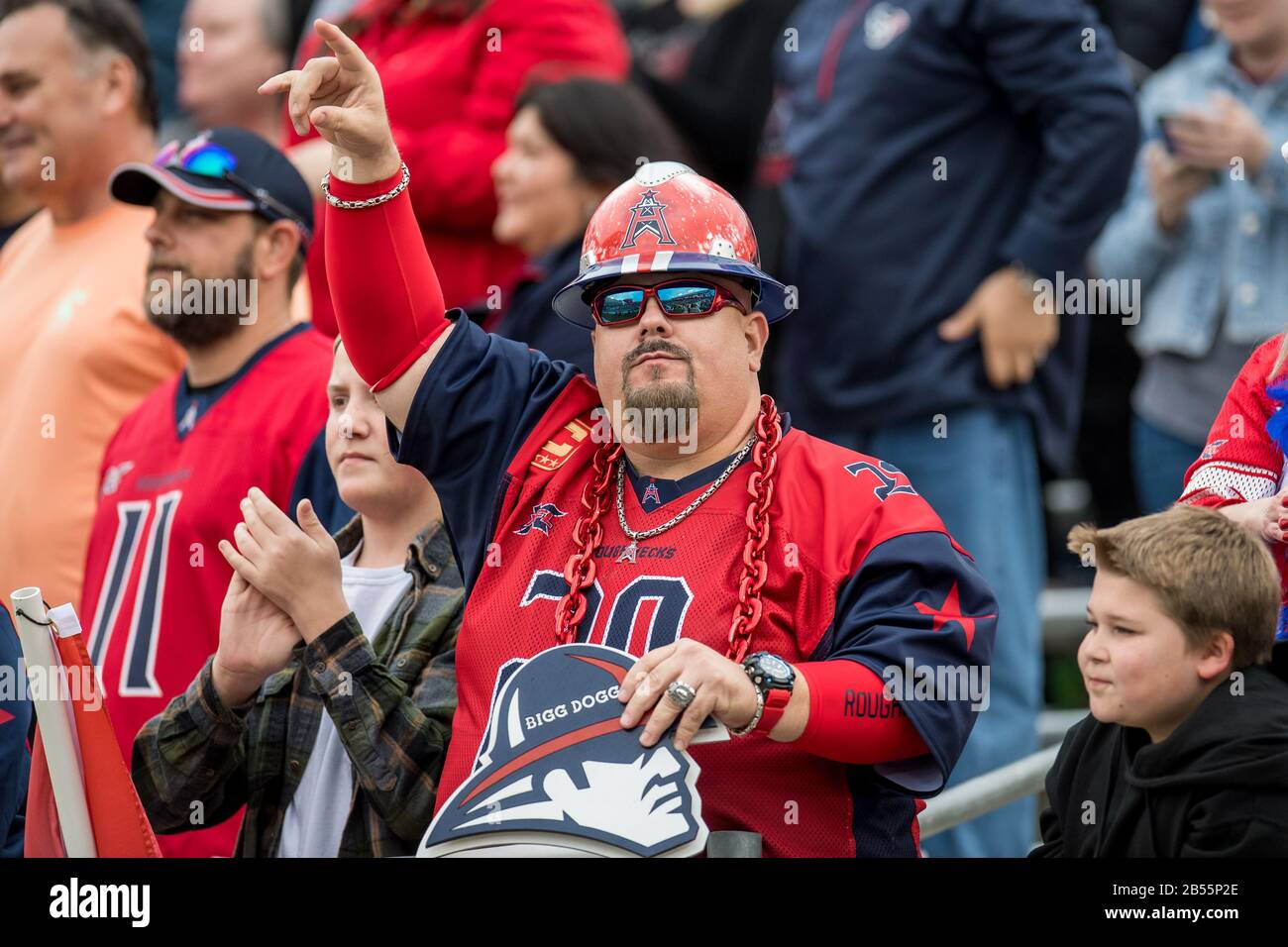 Houston, TX, USA. 7th Mar, 2020. A Houston Roughnecks fan celebrates a ...