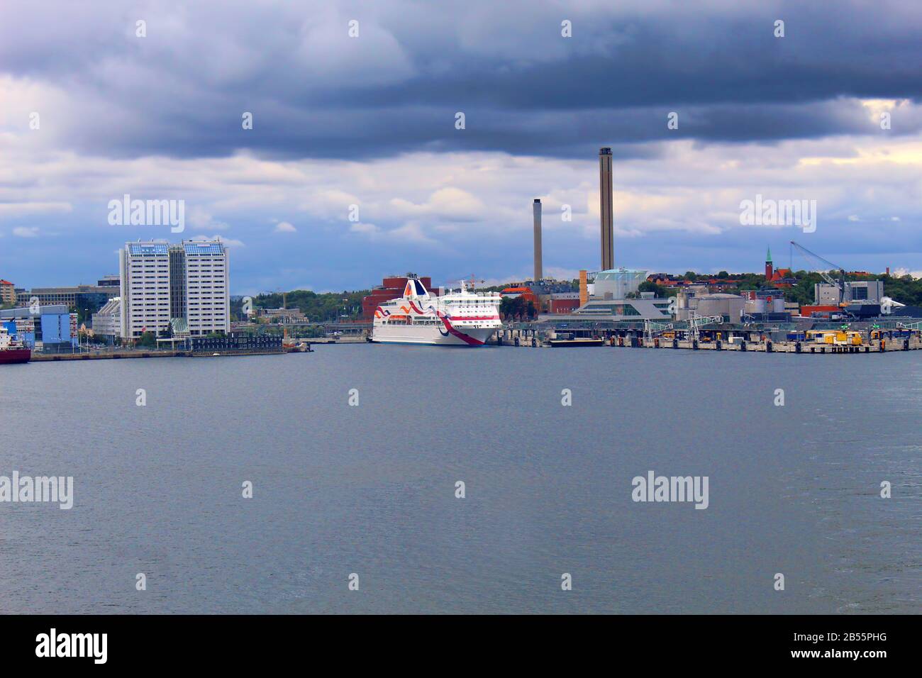 View of port terminal dock and car ferries Stock Photo - Alamy