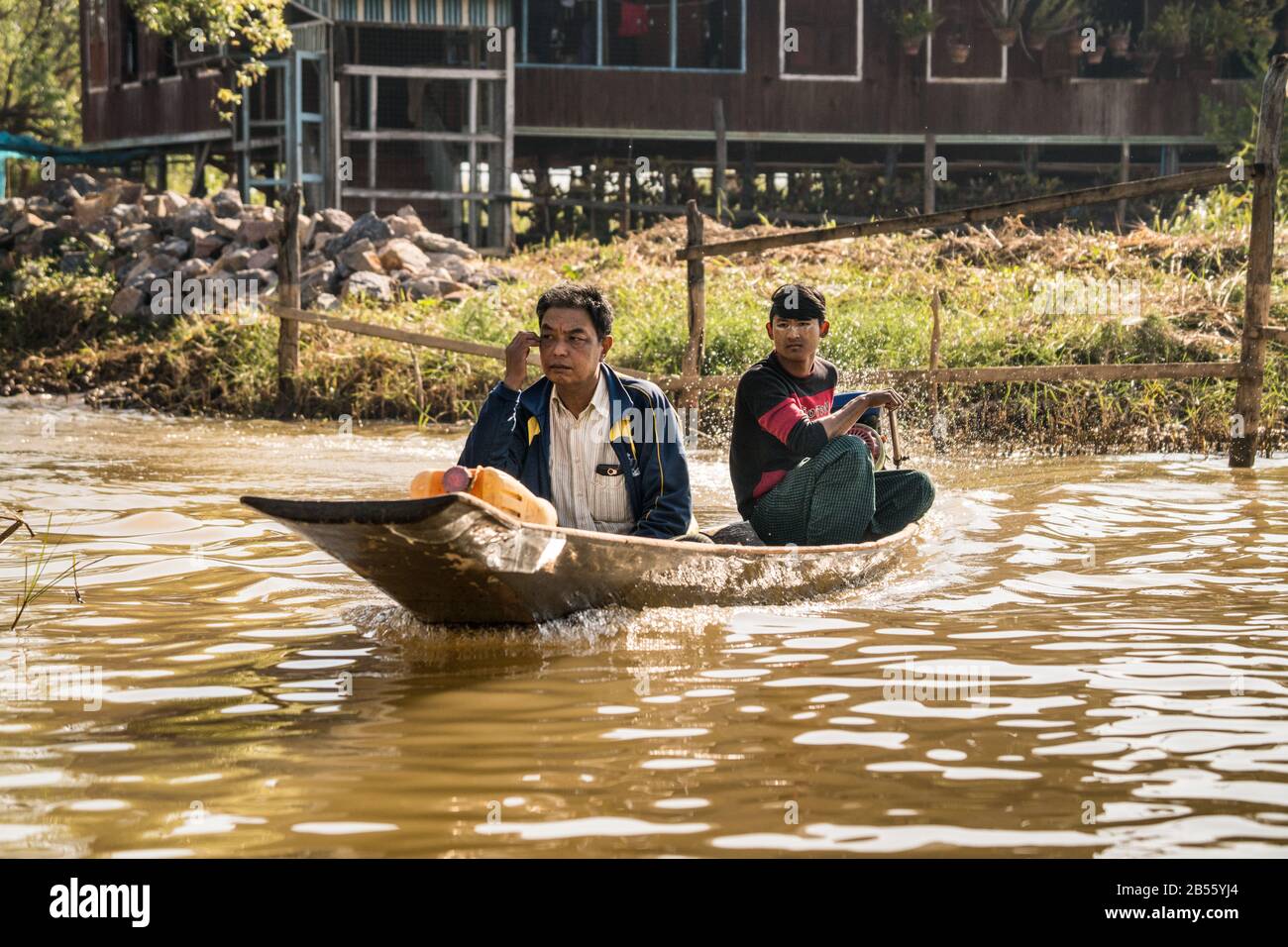Local people on the boat, Inle lake, Myanmar, Asia Stock Photo - Alamy