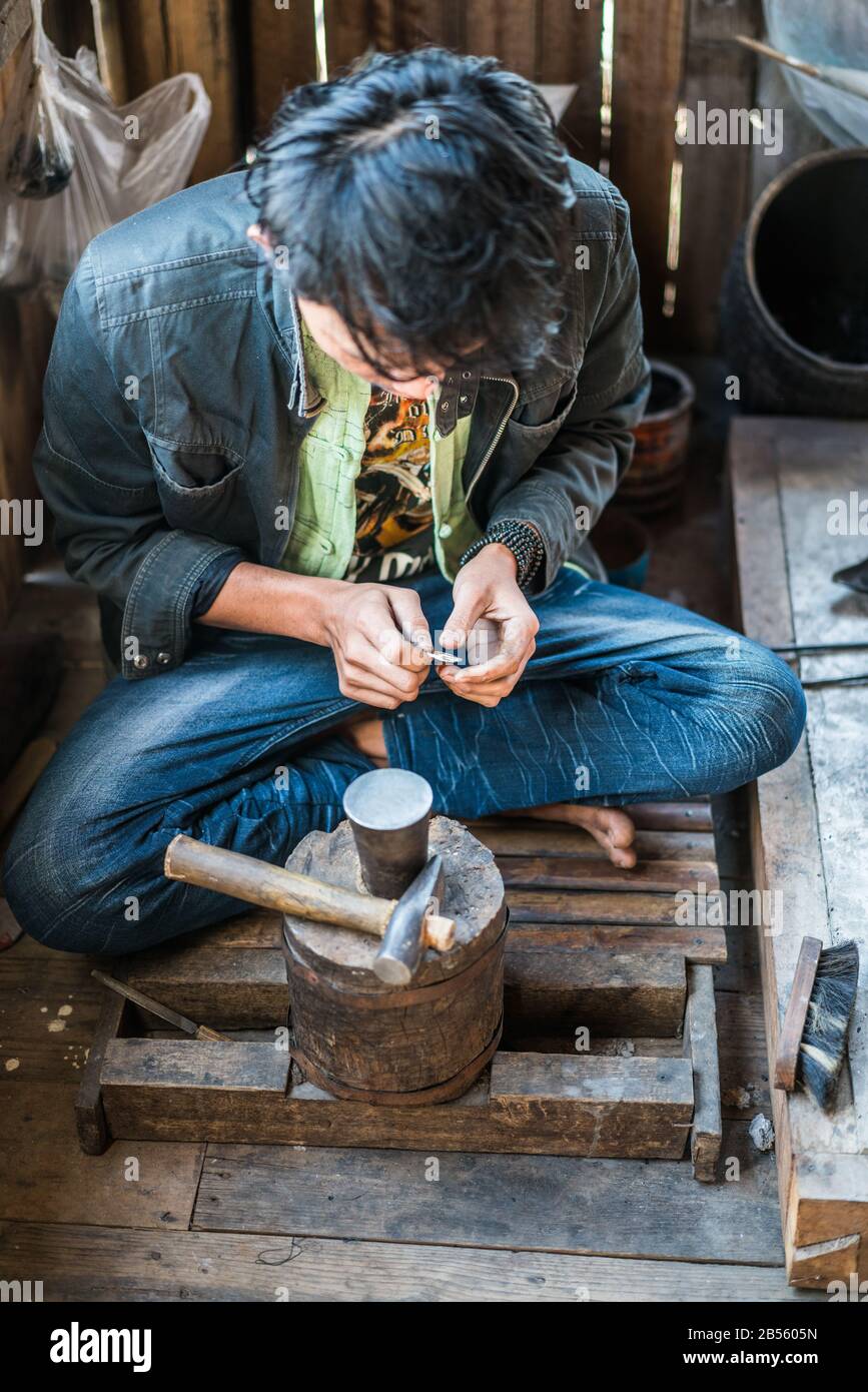 Silver factory, Inle lake, Myanmar, Asia Stock Photo - Alamy
