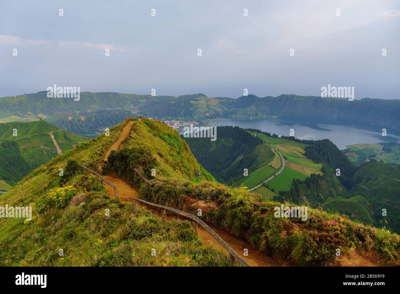 Panoramic view of natural landscape in the Azores, wonderful island of ...