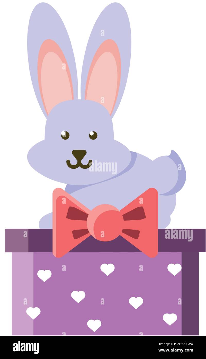 cute bunny in a christmas gift box on white background vector ...