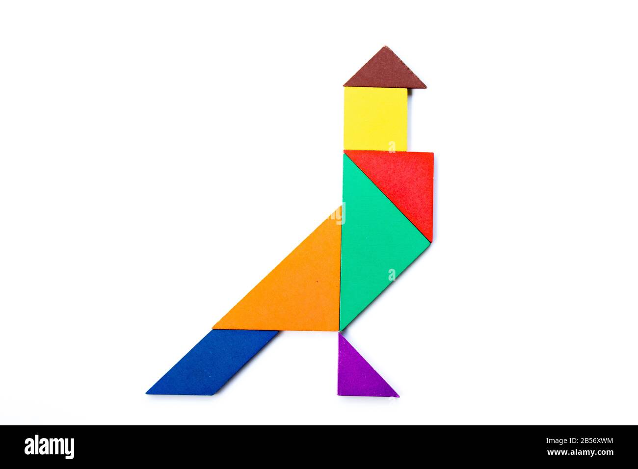 Color wood tangram puzzle in bird shape on white background Stock Photo ...