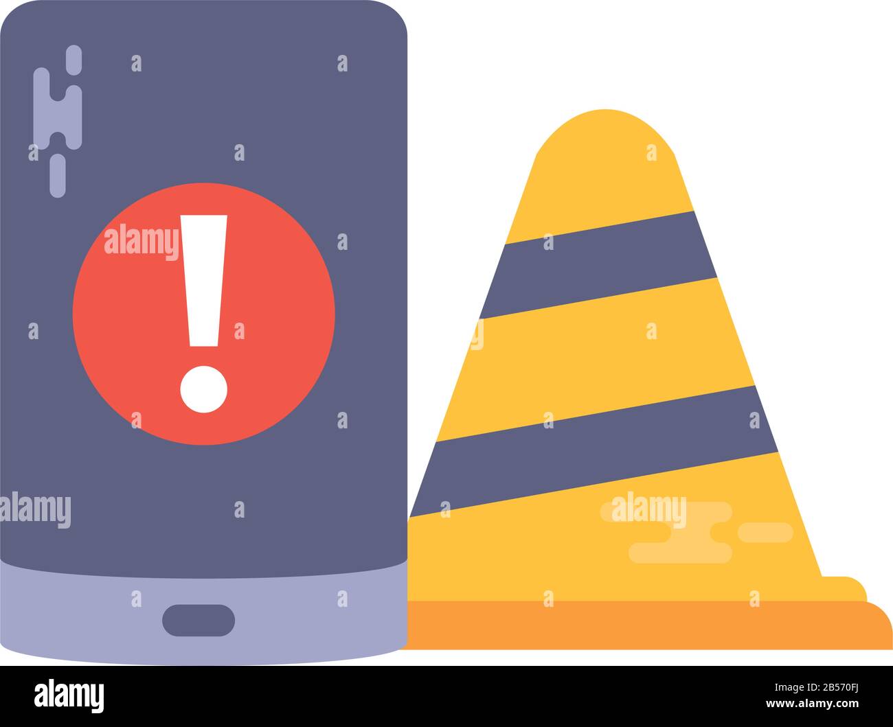 cell phone with safety cone on white background vector illustration ...