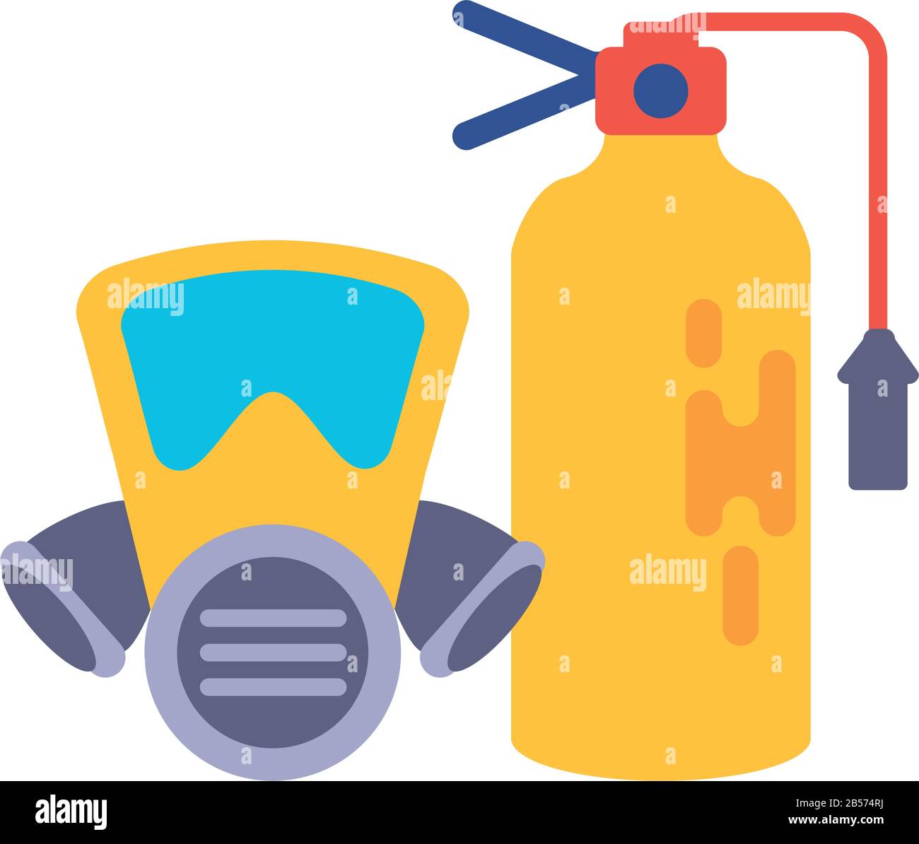 breathing mask with fire extinguisher on white background vector ...