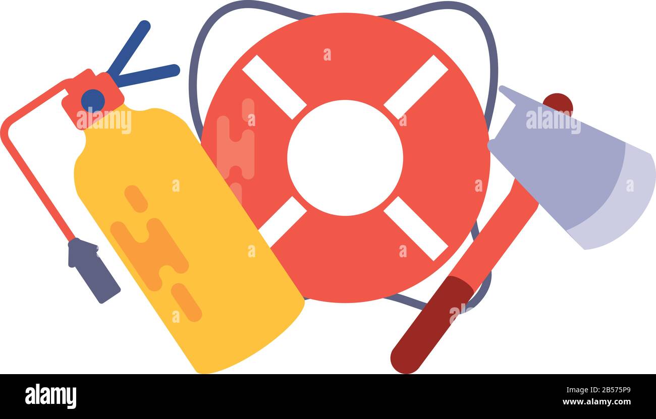 float with fire extinguisher and itches on white background vector ...