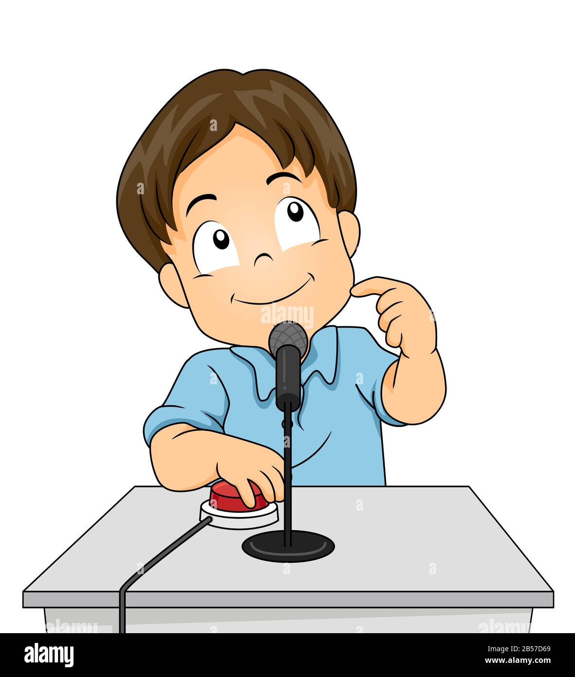 Illustration of a Kid Boy in a Contest Thinking and Pressing a Button ...