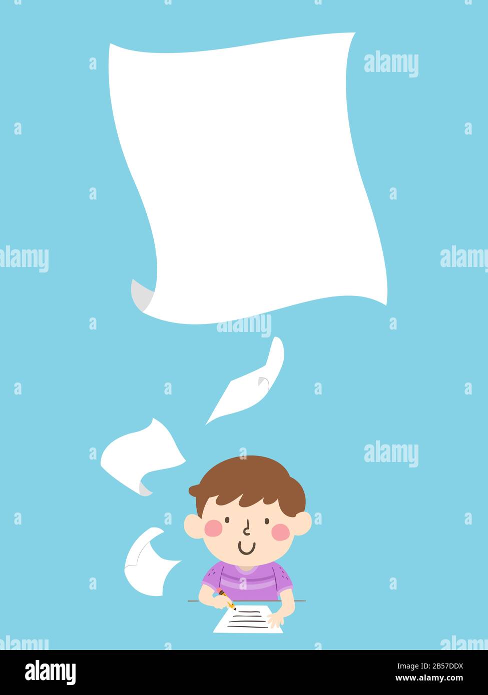 Illustration of a Kid Boy Writing Essays or a Book Using Pencil with ...