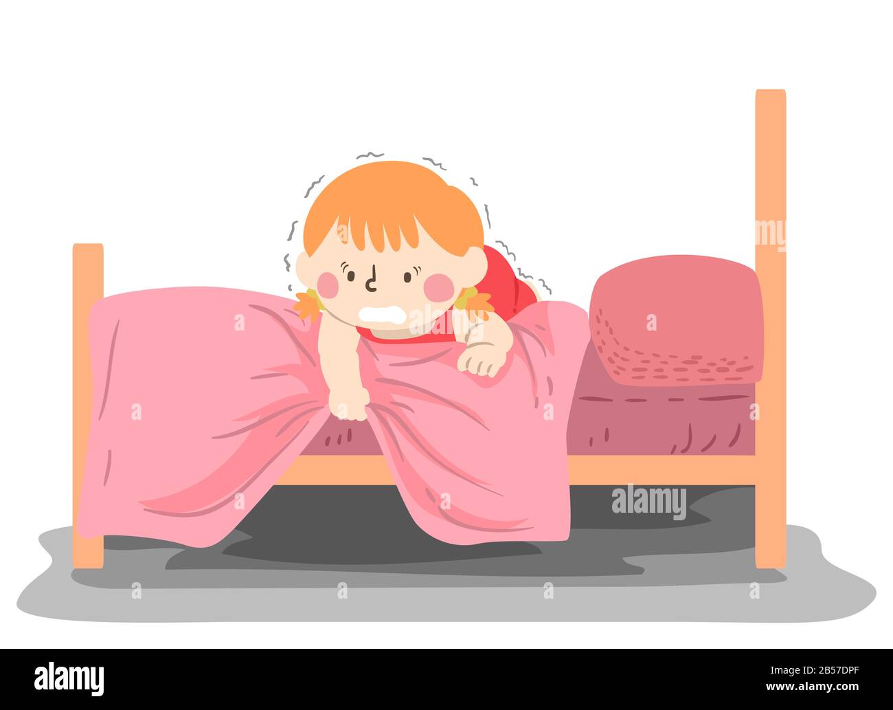 Illustration of a Scared and Shaking Girl Pulling Her Bed Sheet Cover ...
