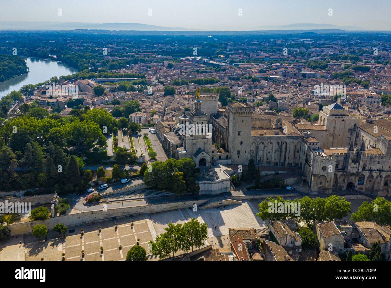 Aerial view of Avignon historical city and Palais des Papes Stock Photo ...