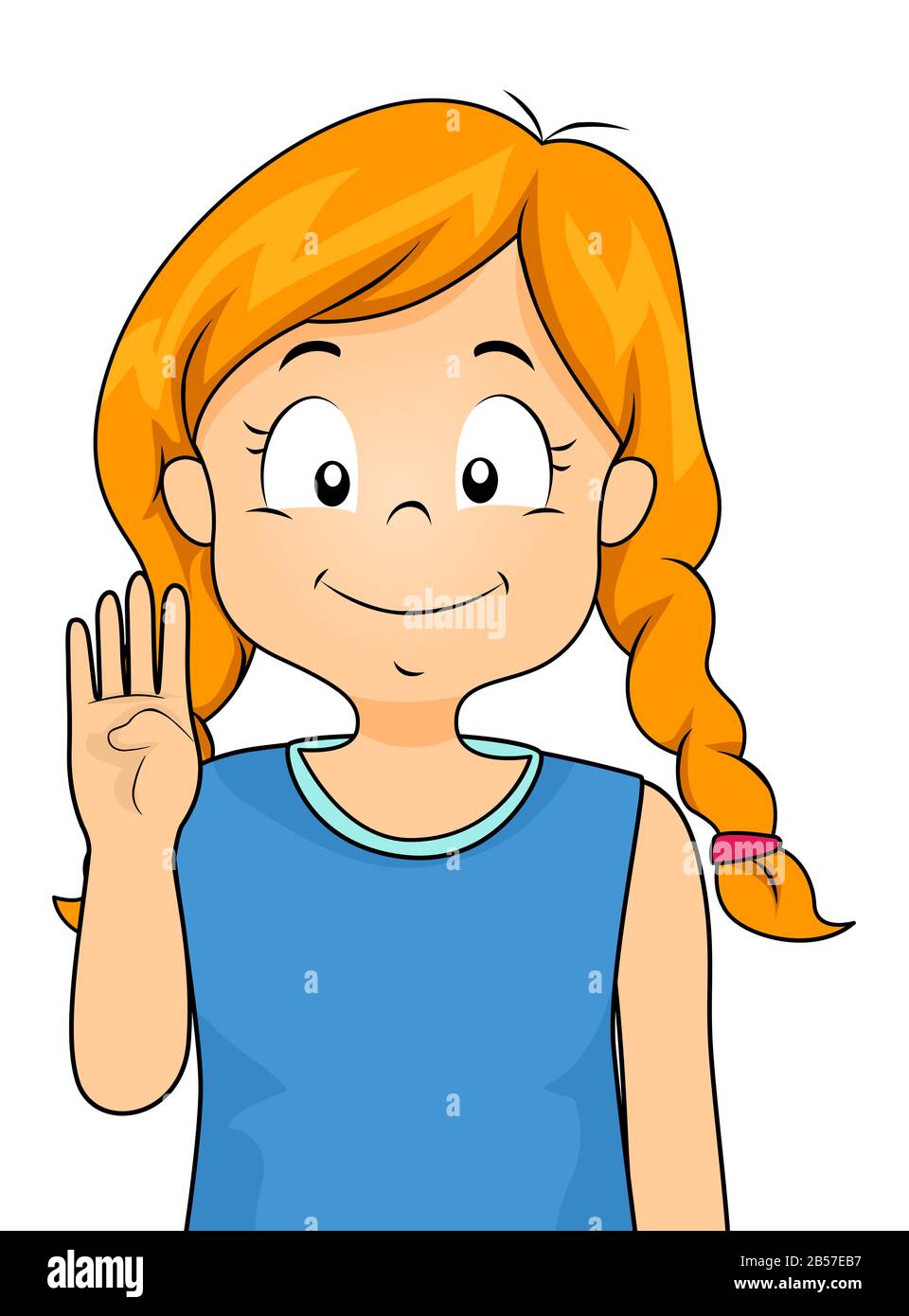 Illustration of a Kid Girl Showing Sign Language Number Four Stock ...