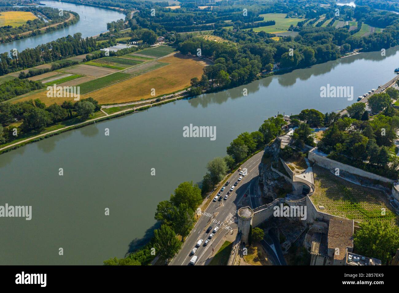 Aerial view of beautiful Rhone river in Avignon city, France Stock ...
