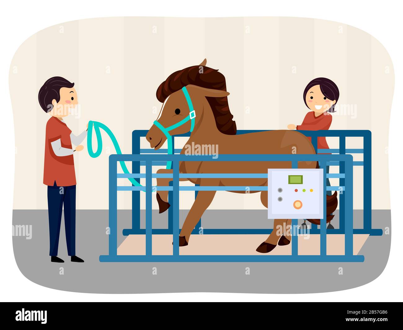 Illustration of Stickman Man and Woman with a Horse on Treadmill ...