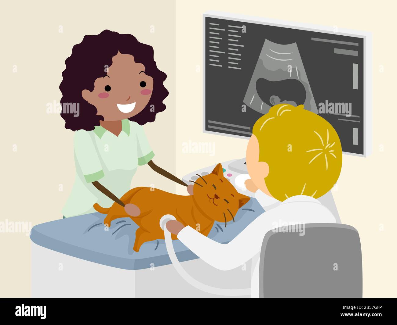 Illustration of Stickman Woman and a Veterinarian Man Doing Ultrasound ...