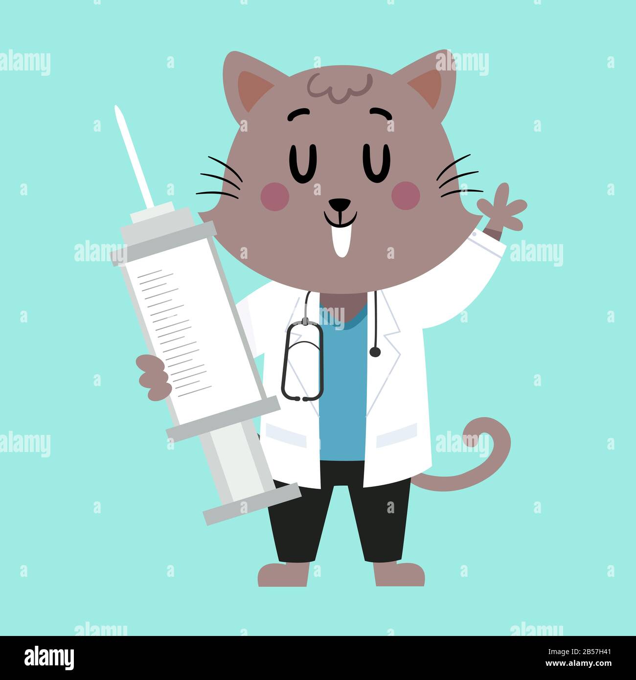 Illustration of a Veterinarian Cat Mascot Holding a Big Syringe Stock ...