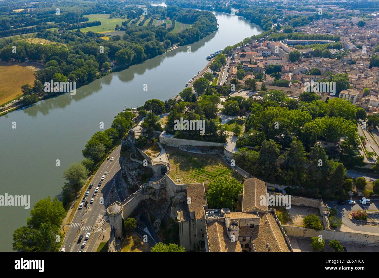 Aerial townscape view of Avignon city by the Rhone river Stock Photo ...