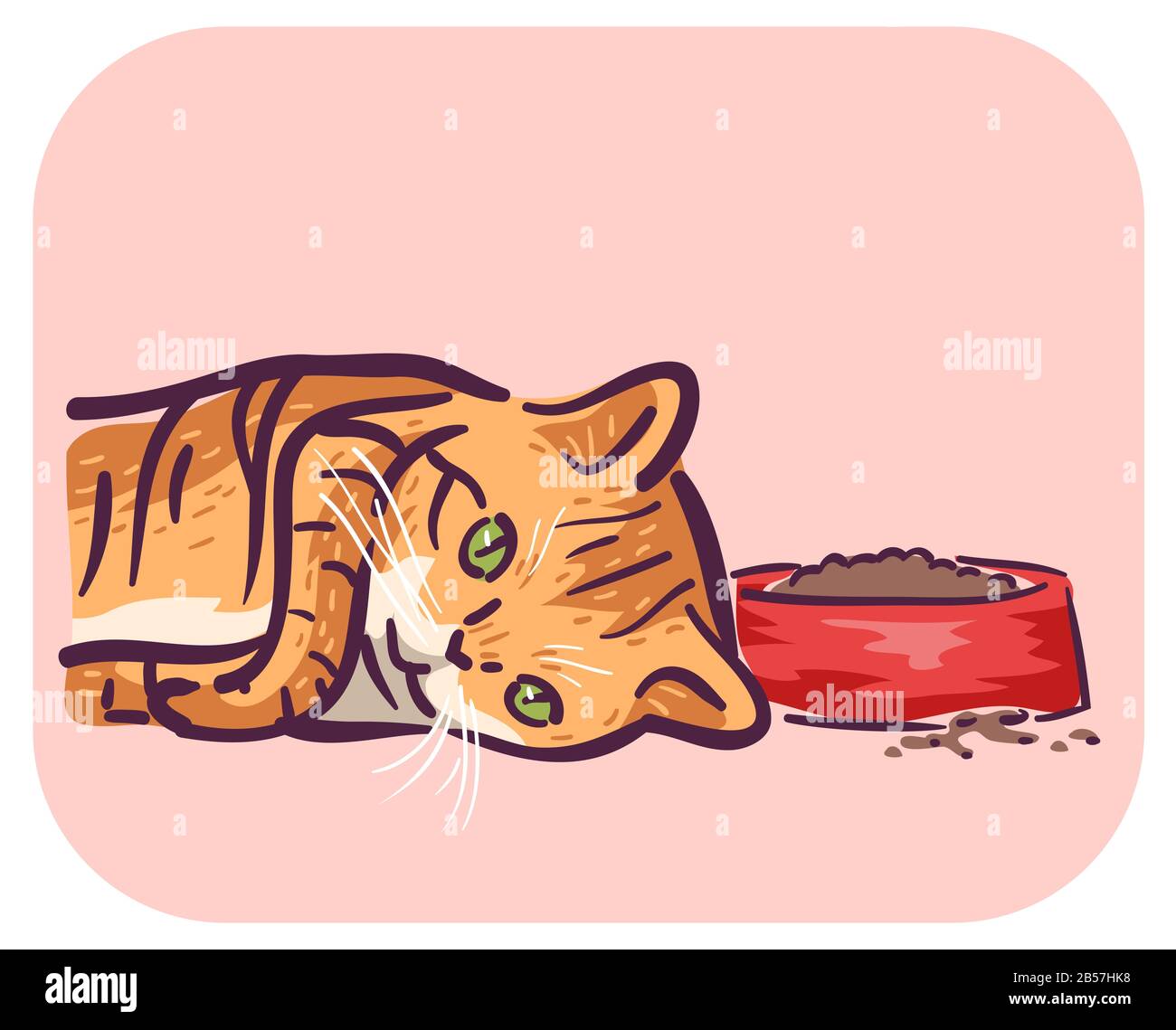 Illustration of a Cat Ignoring a Bowl of Pet Food, Symptom of Internal ...