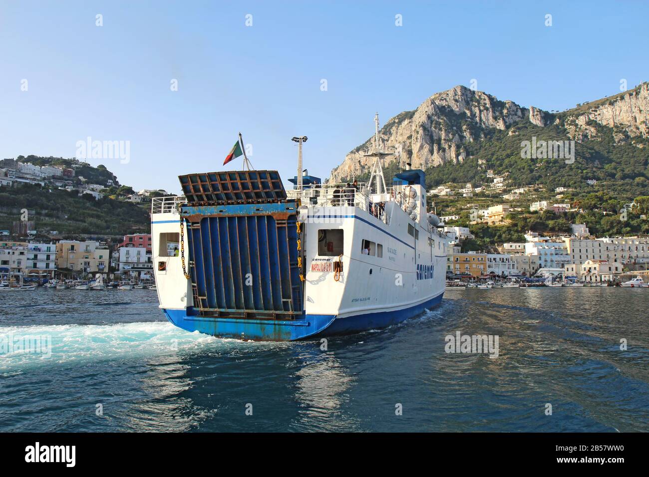 Caremar ferry Naiade arriving at Marina Grande on the isle of Capri ...