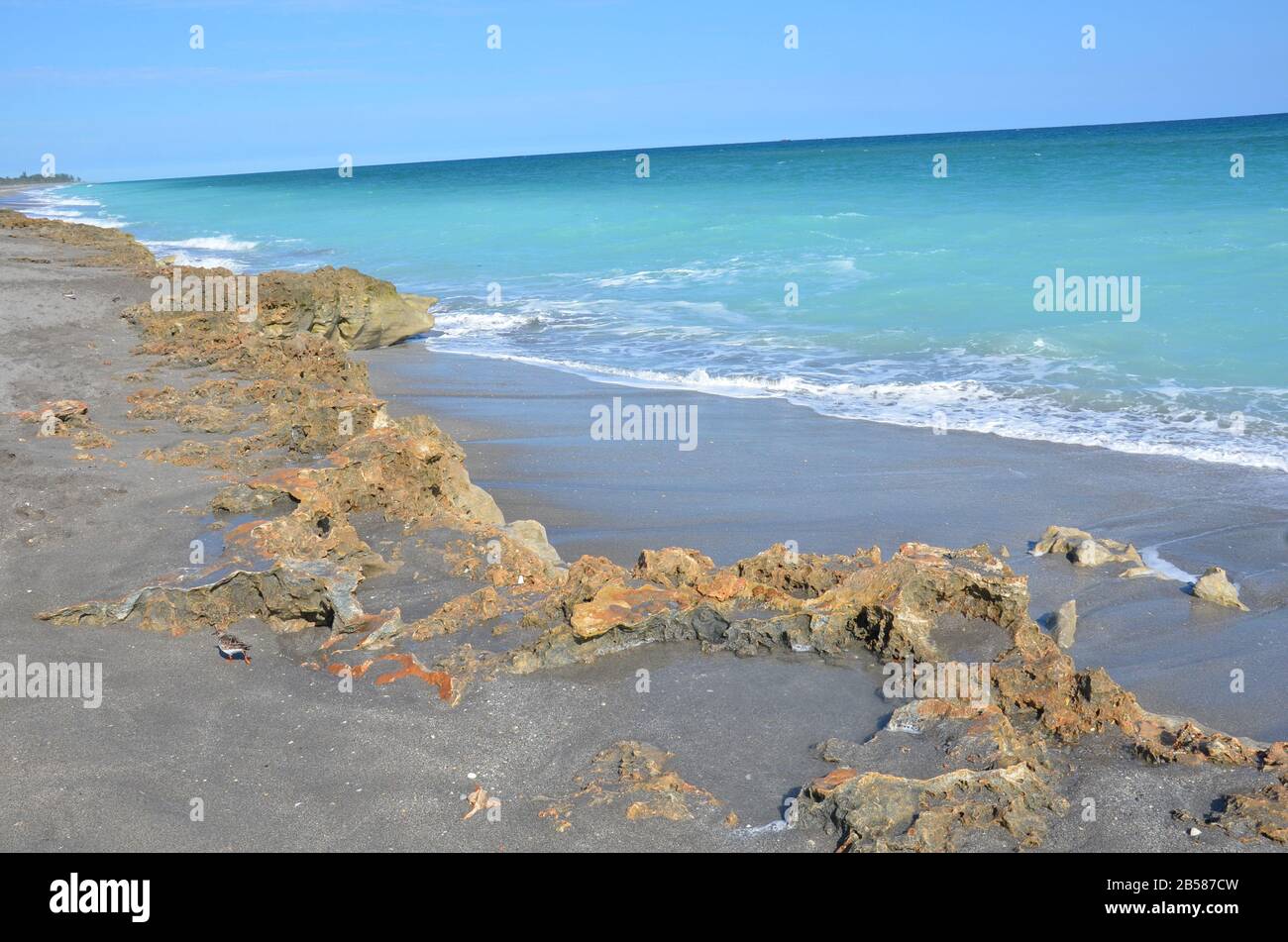 sand and rocks and ocean or sea water at beach Stock Photo - Alamy