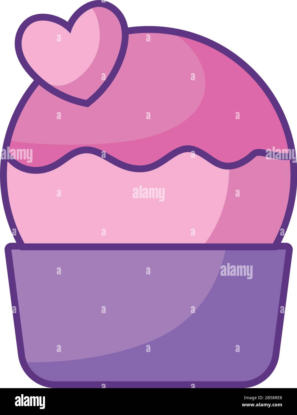 cupcake with heart icon over white background, flat style, vector ...