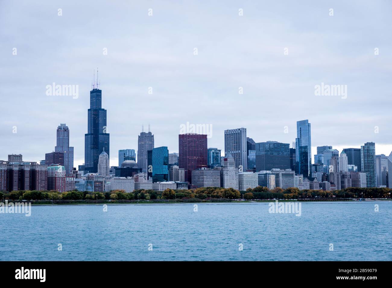 Chicago skyline panorama in the fall on overcast day Stock Photo - Alamy