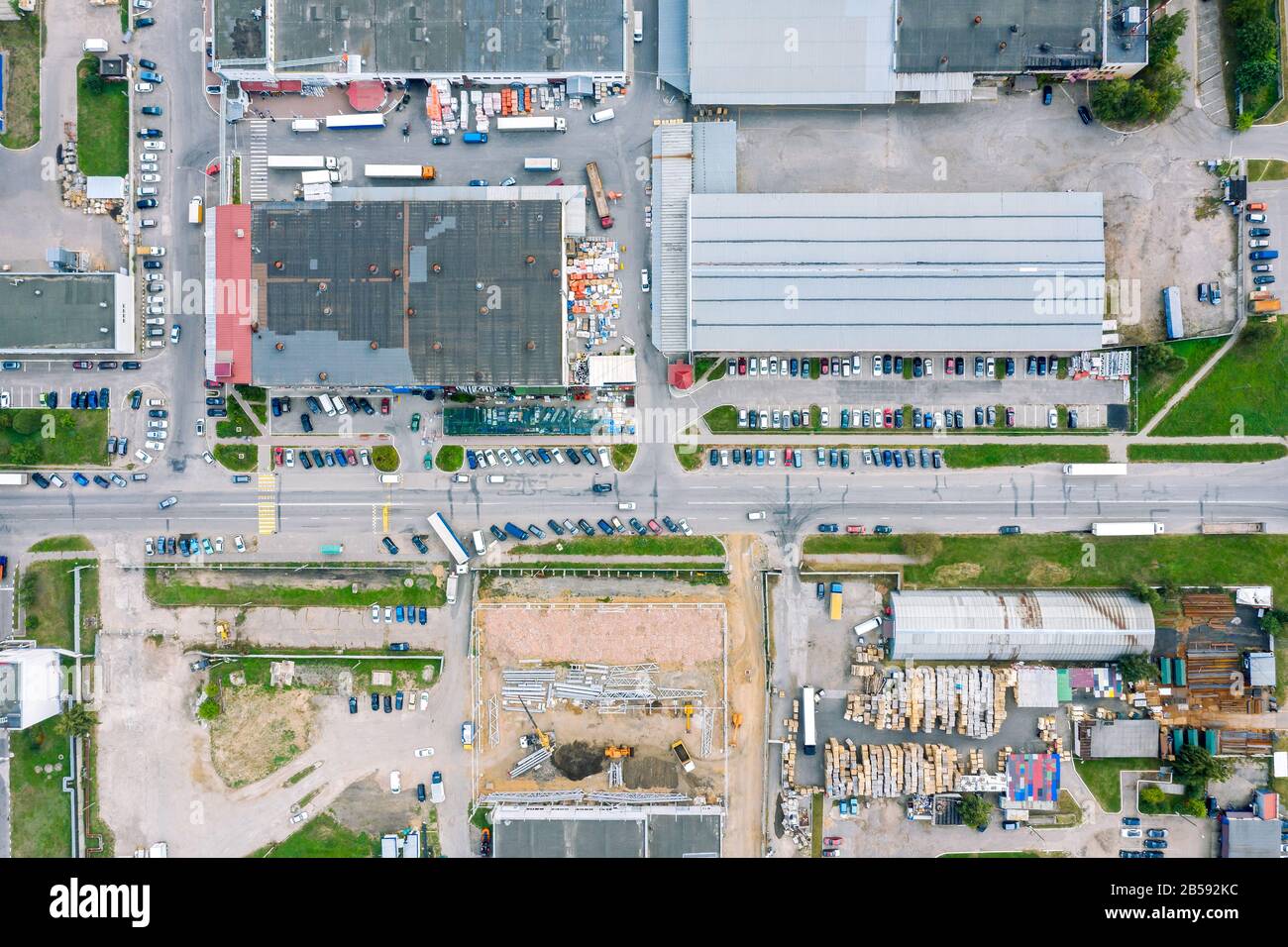 aerial top view of industrial area with factories, plants and ...