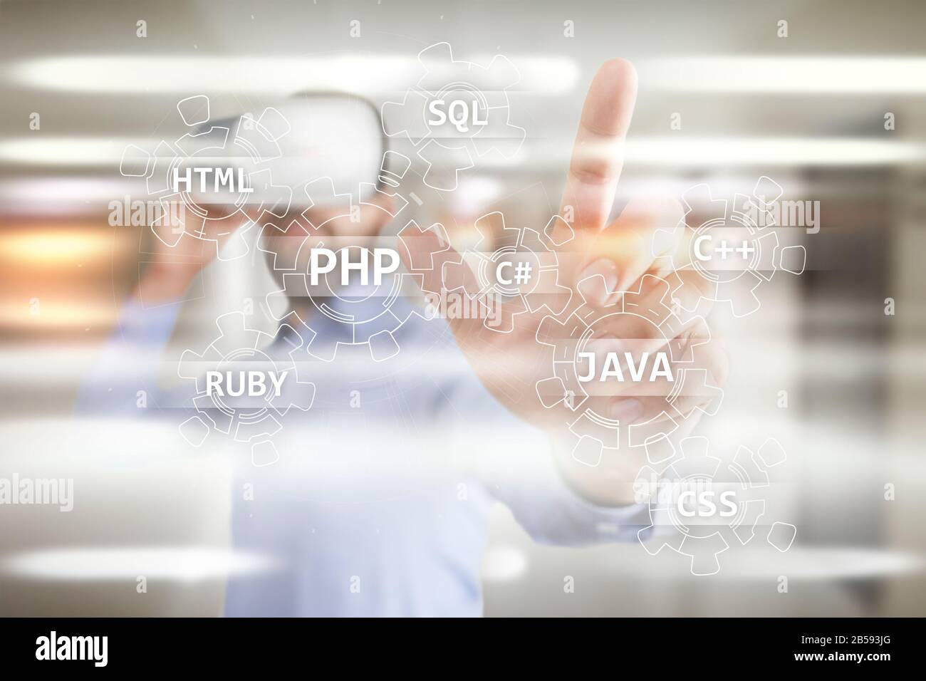 Web development tools concept on virtual screen. Programming language ... Web development tools concept on virtual screen. Programming language ...