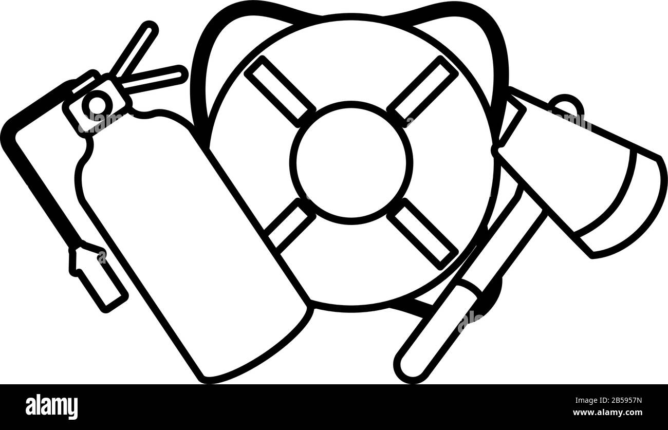 float with fire extinguisher and itches on white background vector ...