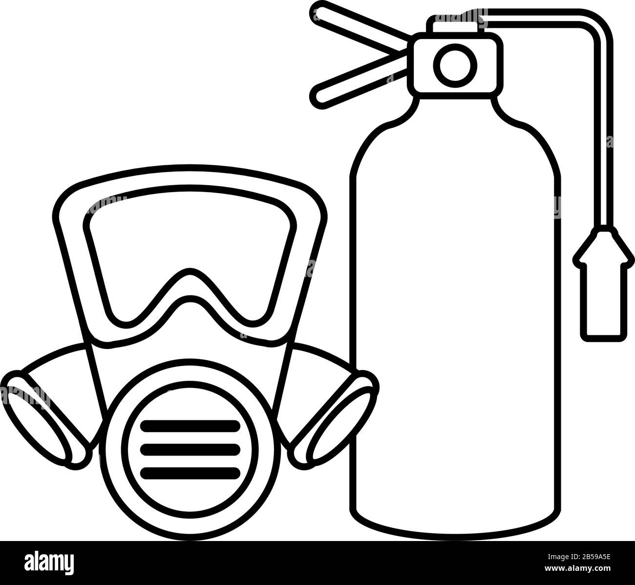 breathing mask with fire extinguisher on white background vector ...