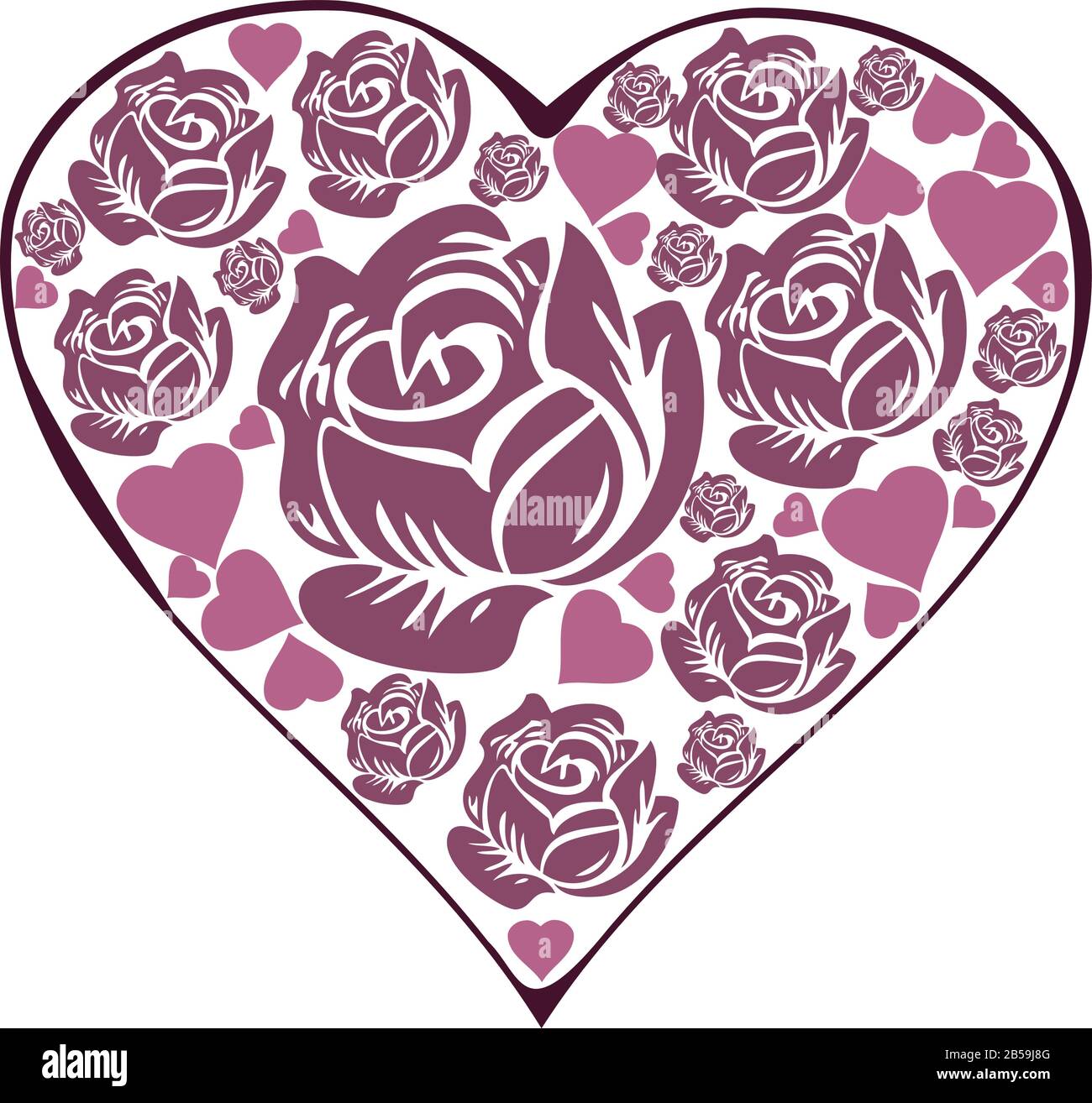 vector illustration of a vintage rose heart. heart isolated on white ...