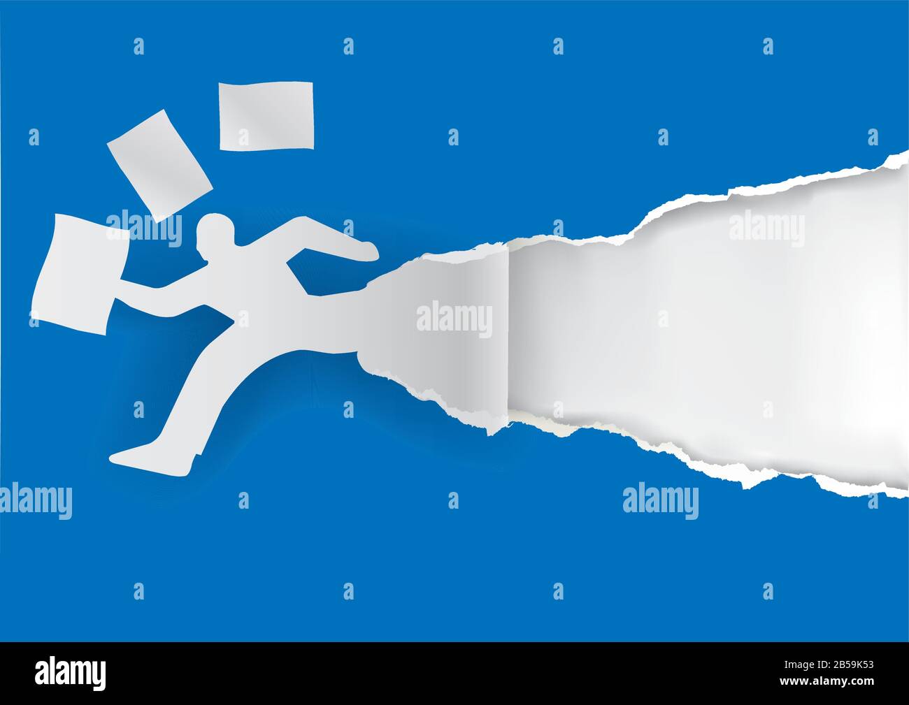 Businessman running in a hurry with papers. Paper man silhouette with ...