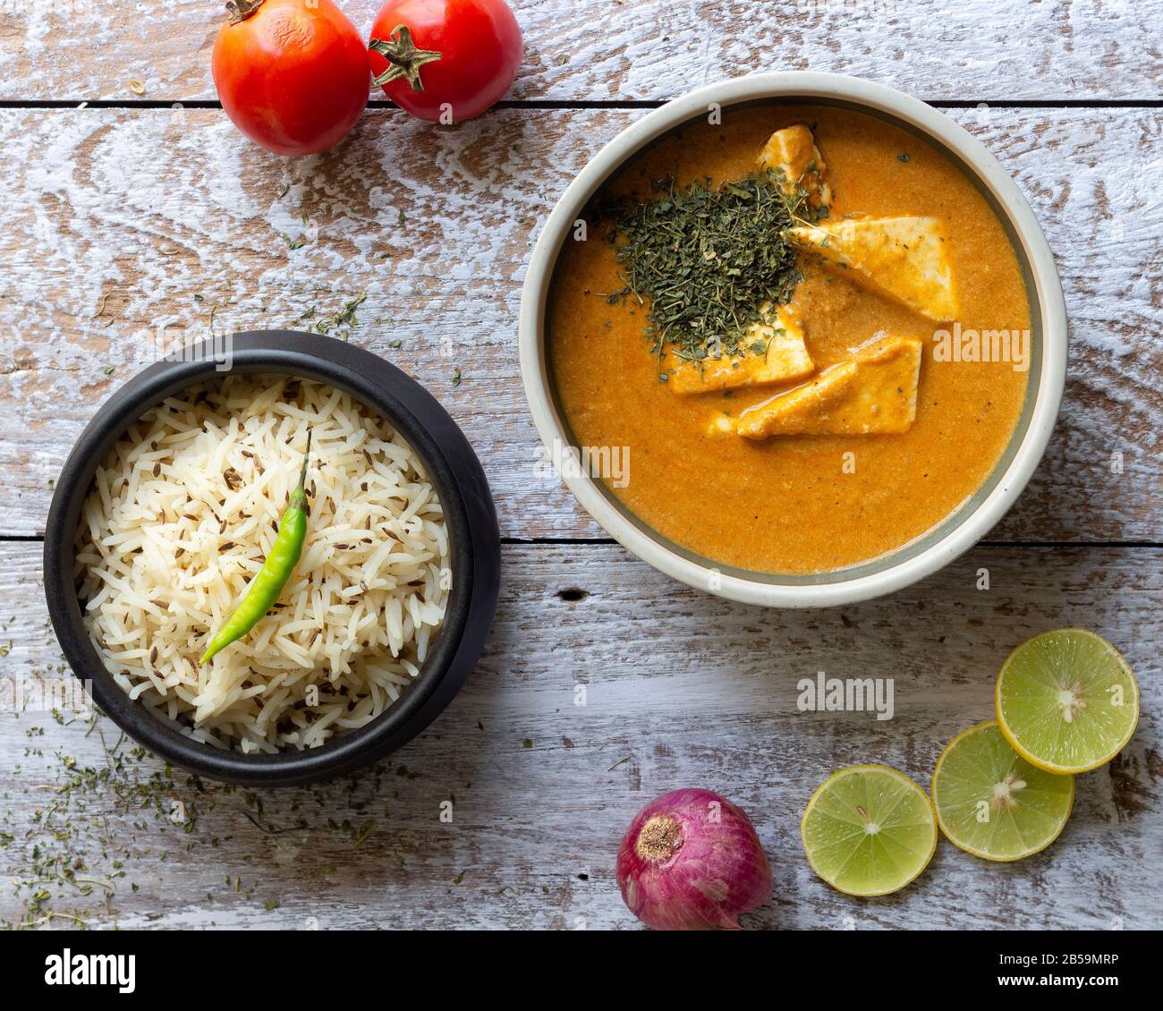 Shahi Paneer Rice Meal Stock Photo - Alamy