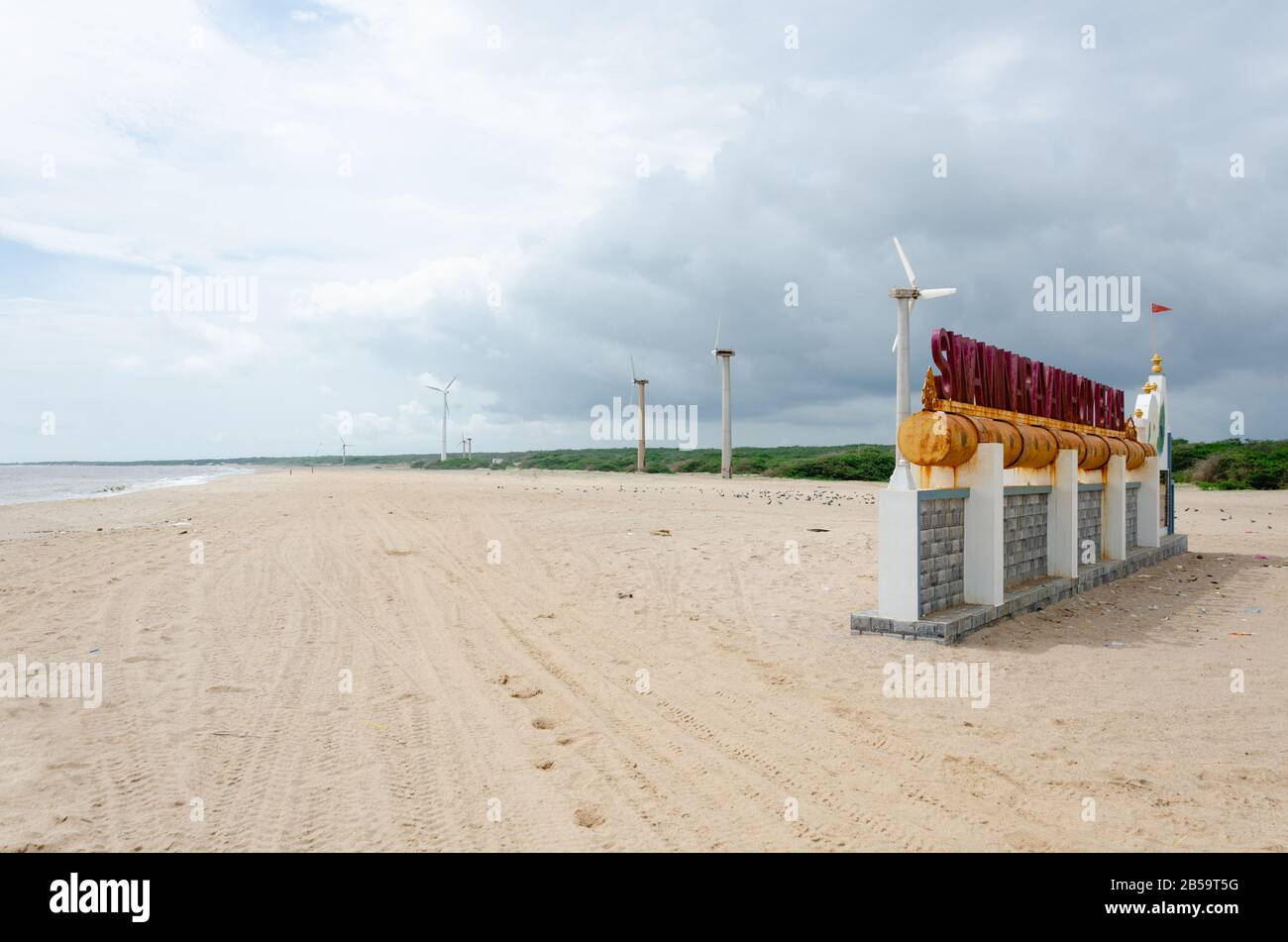 Windmills on the Swaminarayan Holy Beach, Mandvi, Kutch, Gujarat, India ...