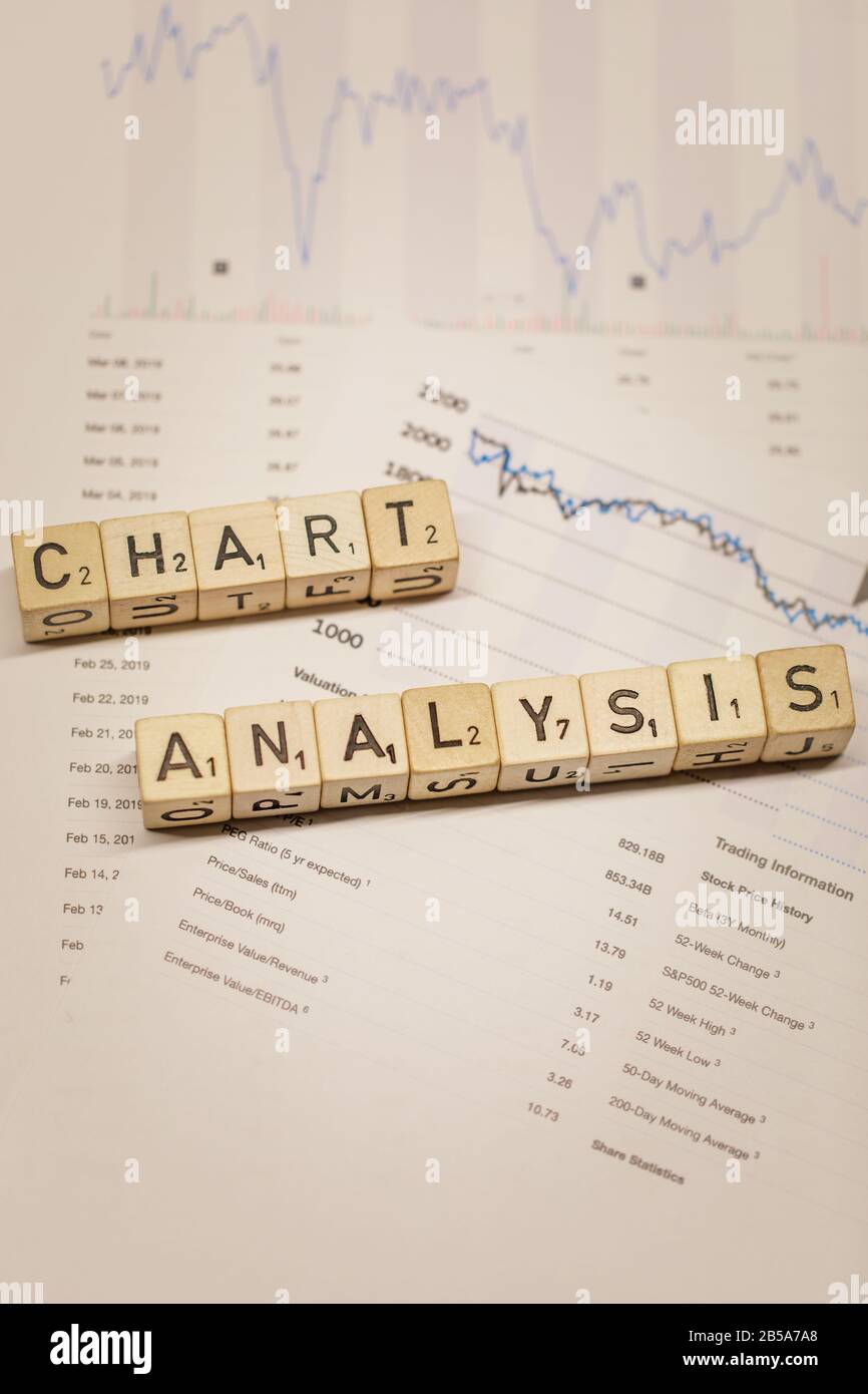 Closeup of word Chart Analysis on wooden blocks on financial report ...