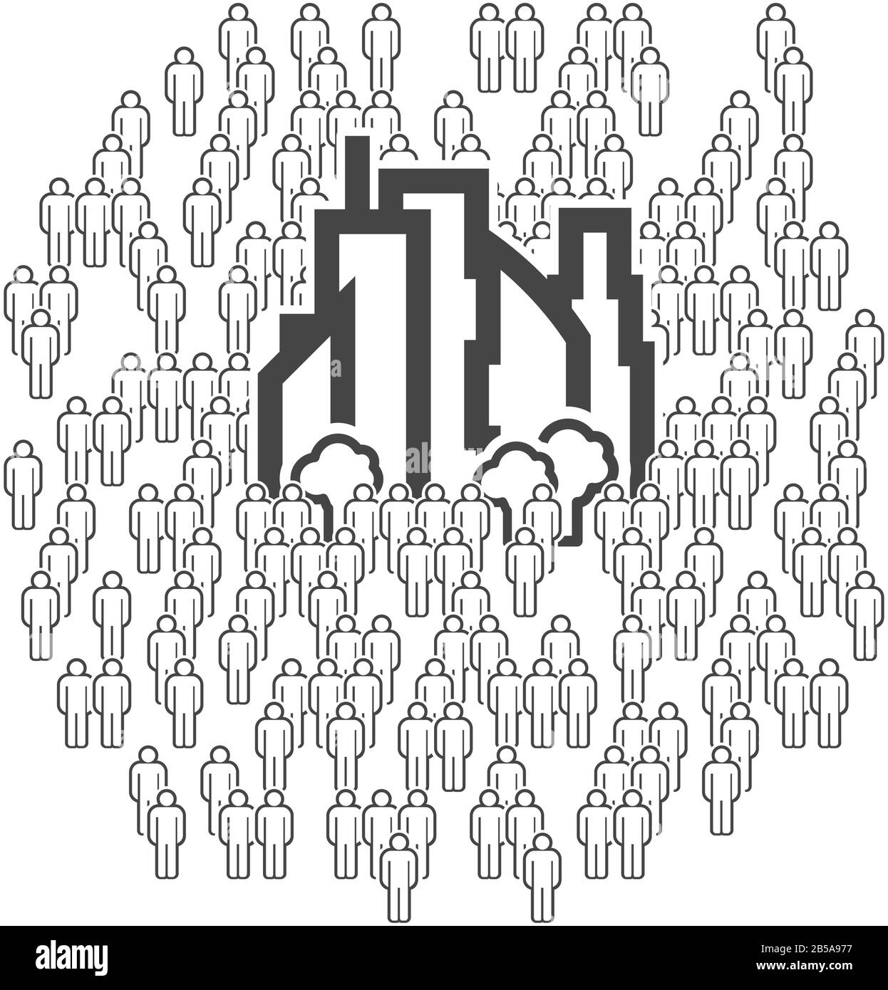 Residents of the big city. Crowd of people around skyscrapers icons ...