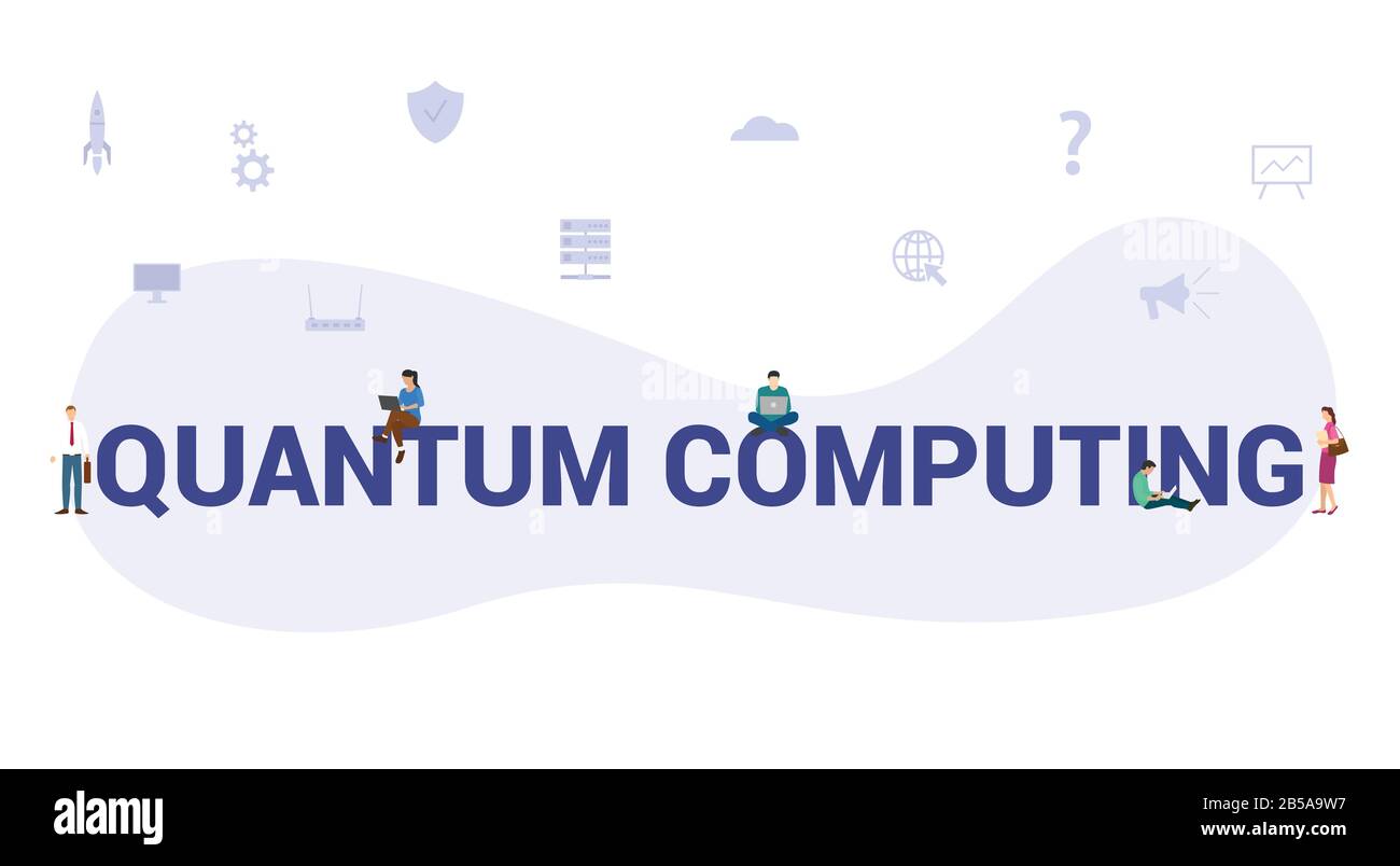 quantum computing concept with big word or text and team people with ...