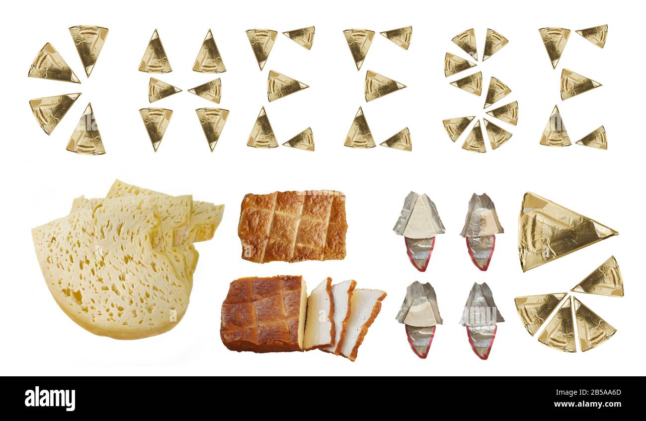 set of cheese dairy food isolated on white Stock Photo - Alamy