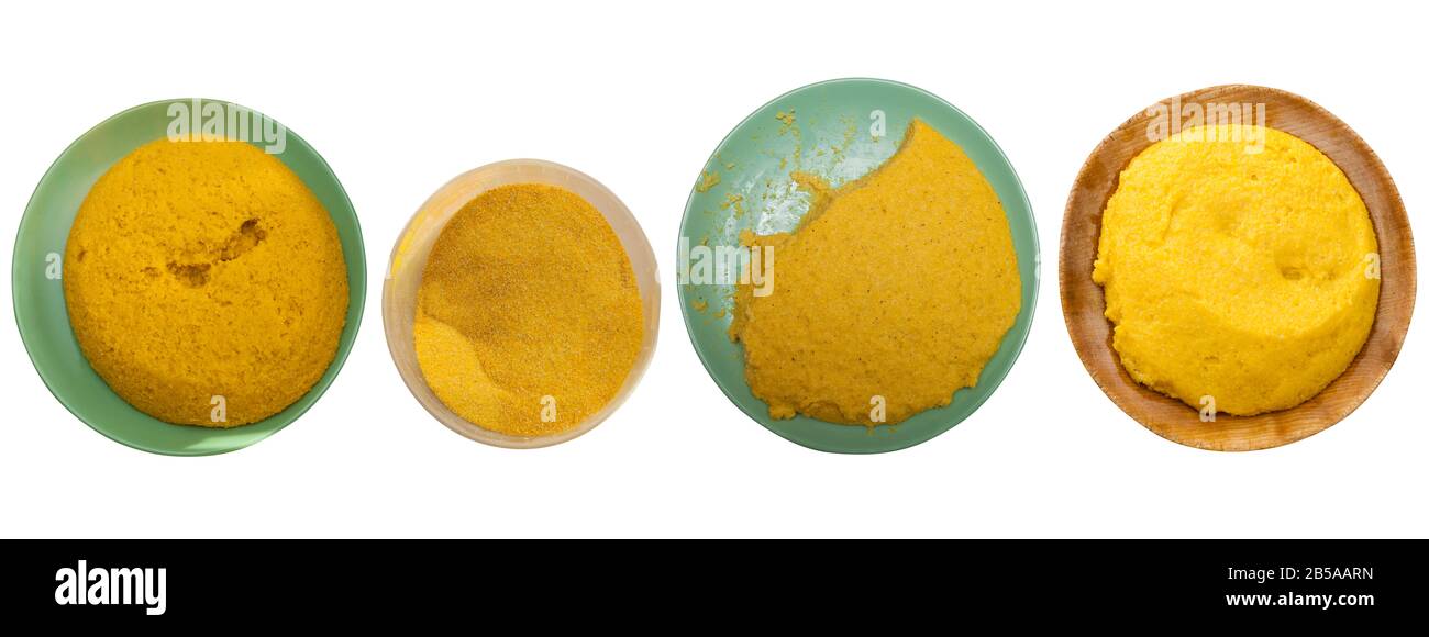 polenta and corn flour isolated on white. traditional food from Romania ...