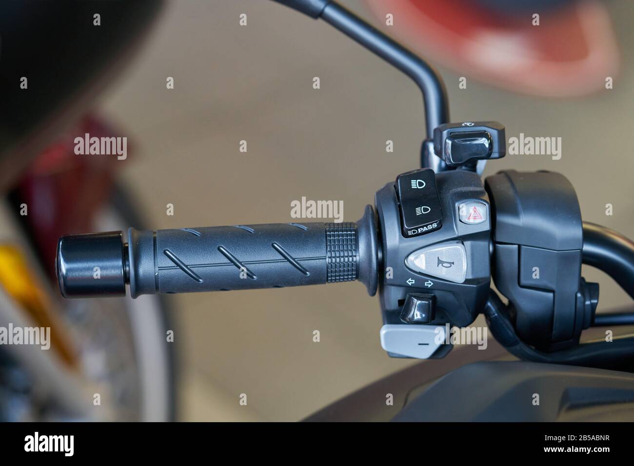 left hand motorcycle with symbol of ride at outdoor set Stock Photo - Alamy