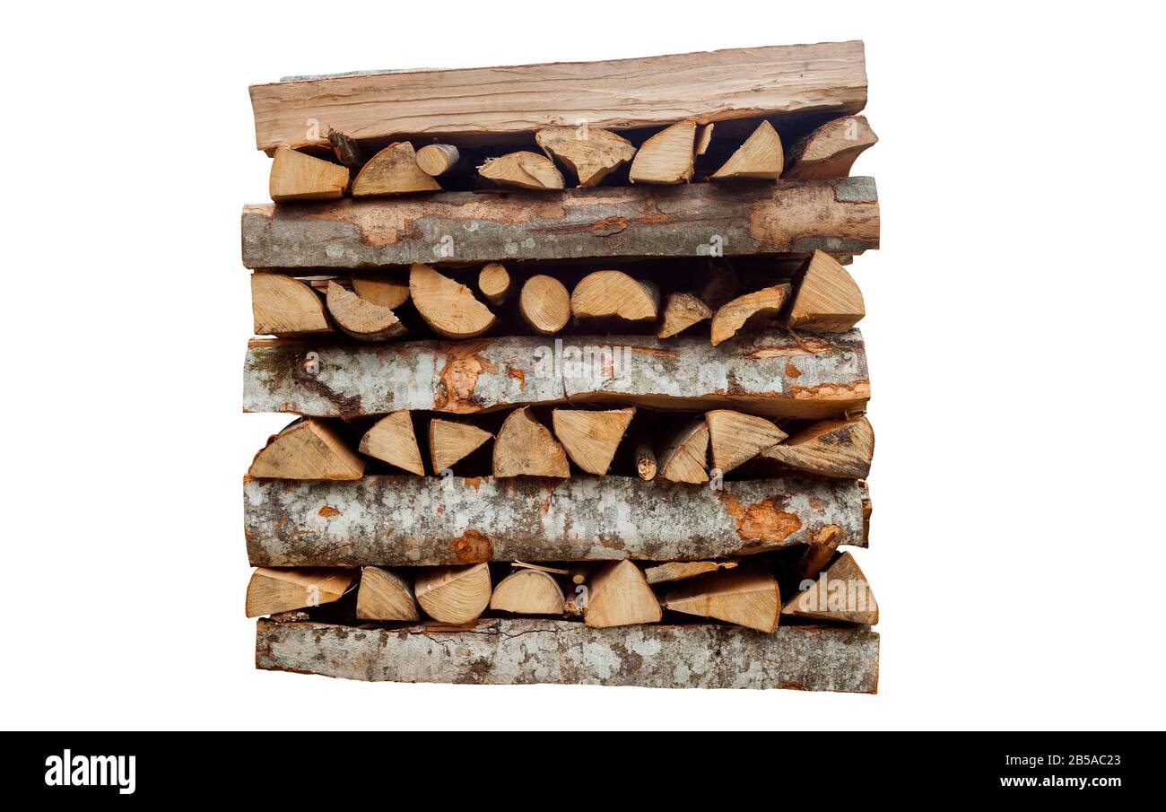 stack or pile of cut wood isolated on white background Stock Photo - Alamy